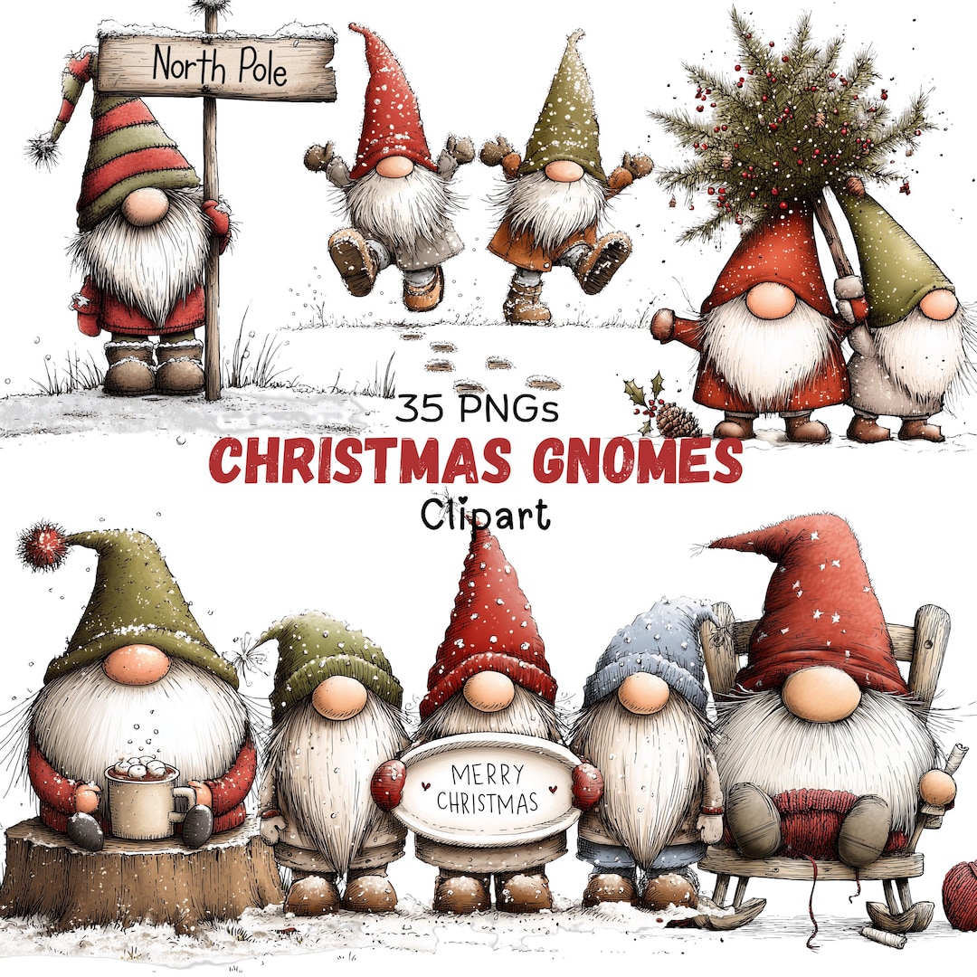 Christmas Gnomes Clipart Bundle: Festive Holiday Graphics (digital ...