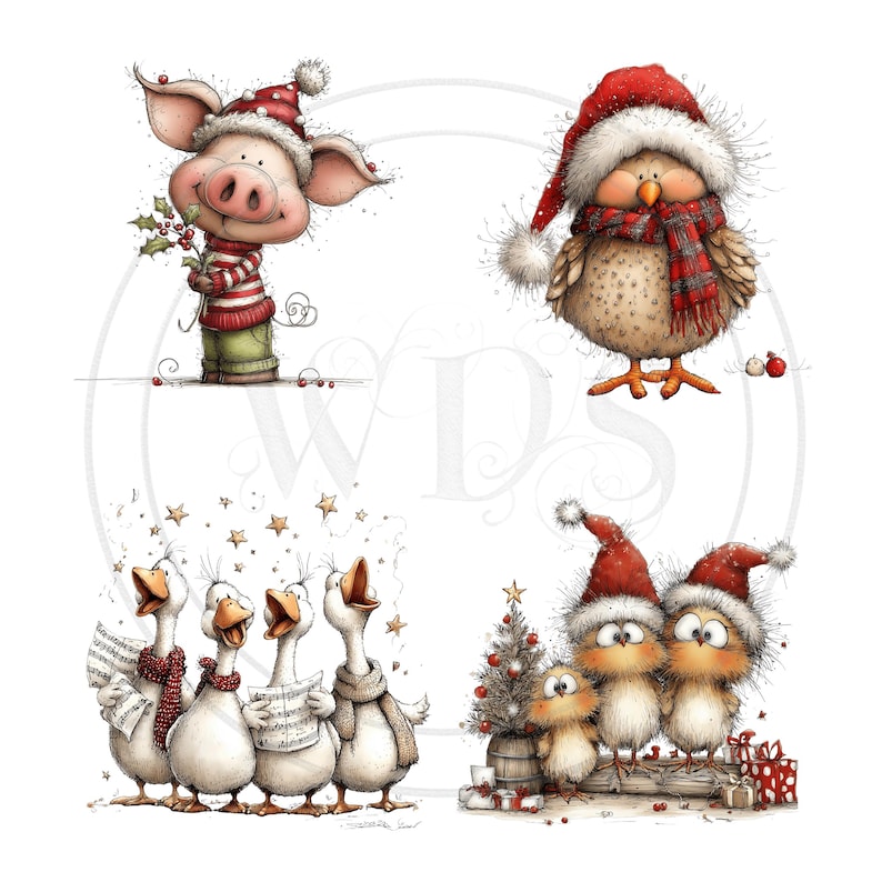 Farm Animals Christmas Clipart: Festive Holiday Graphics (digital ...