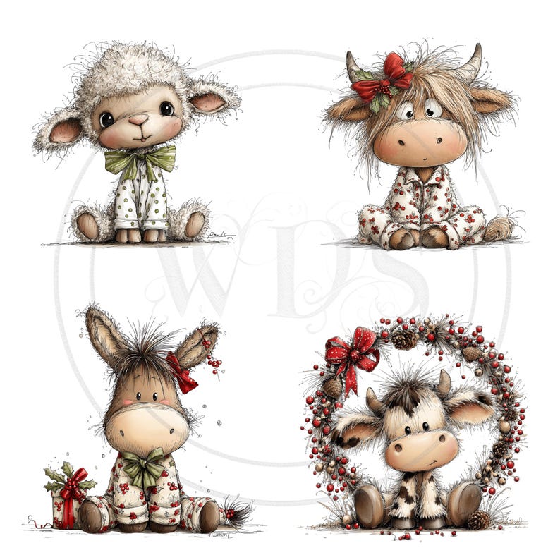 Farm Animals Christmas Clipart: Festive Holiday Graphics (digital ...