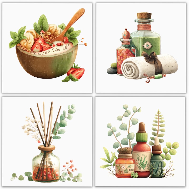 Self-care (green Edition) Clipart: Spa Whimsical Graphics (digital ...