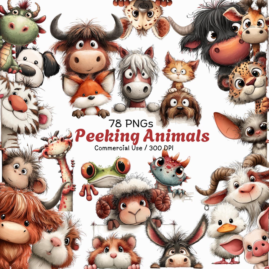 Peeking Animals Clipart: Quirky Animal Faces / Woodland Creatures ...