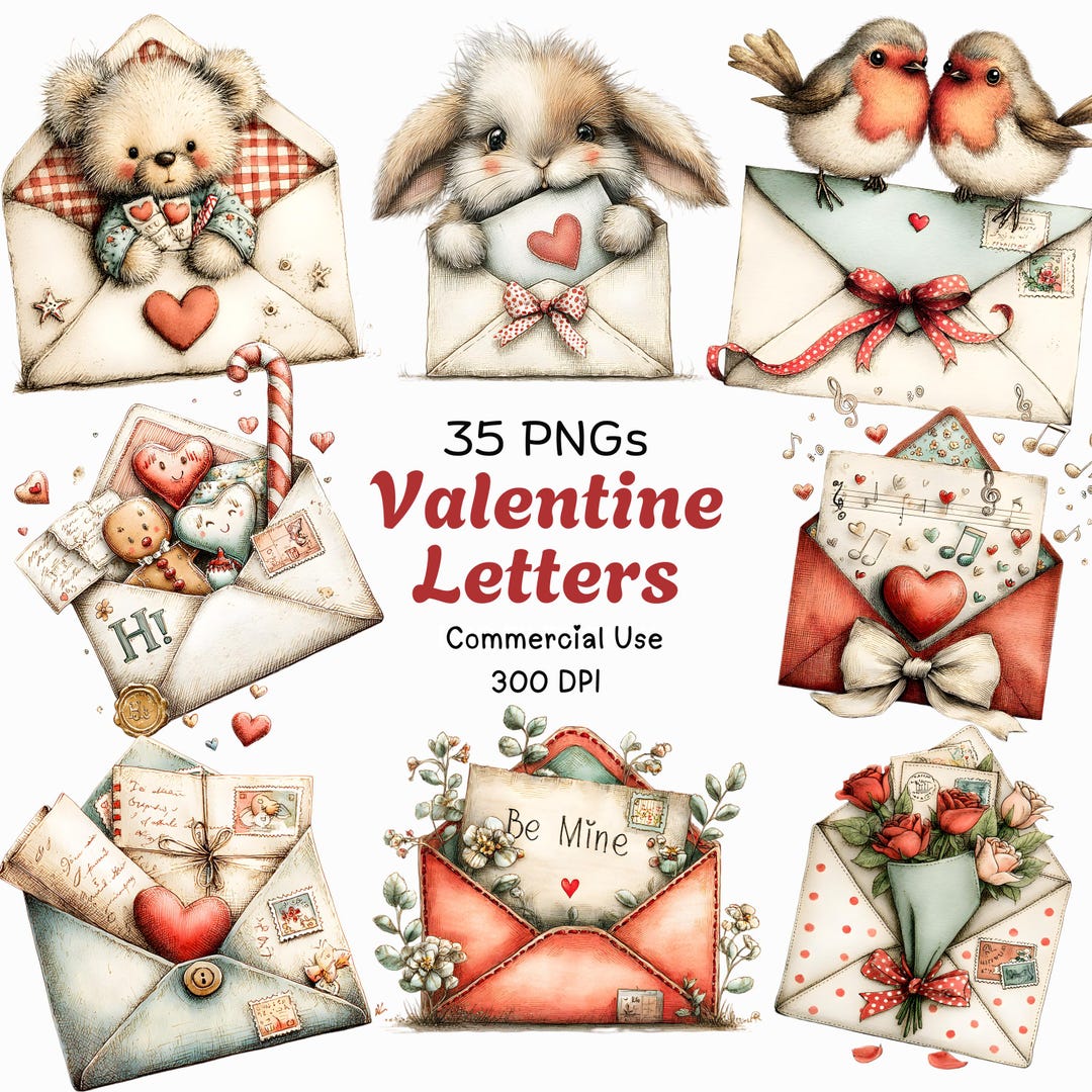 Valentine Letters Clipart: Whimsical PNG Love Graphics (35 Pngs ...