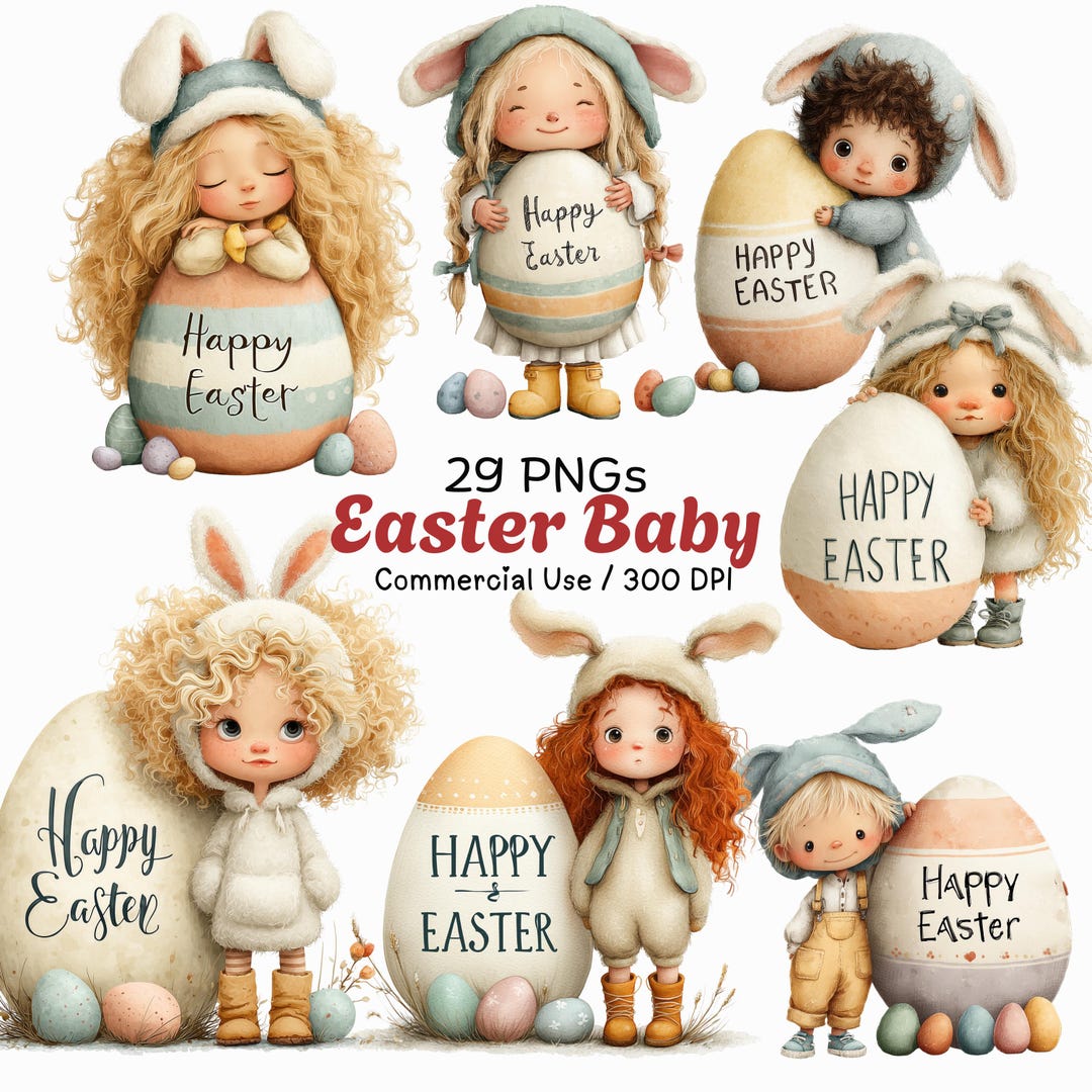 Easter Bunny Baby Clipart: Whimsical Festive Graphics (digital Download ...