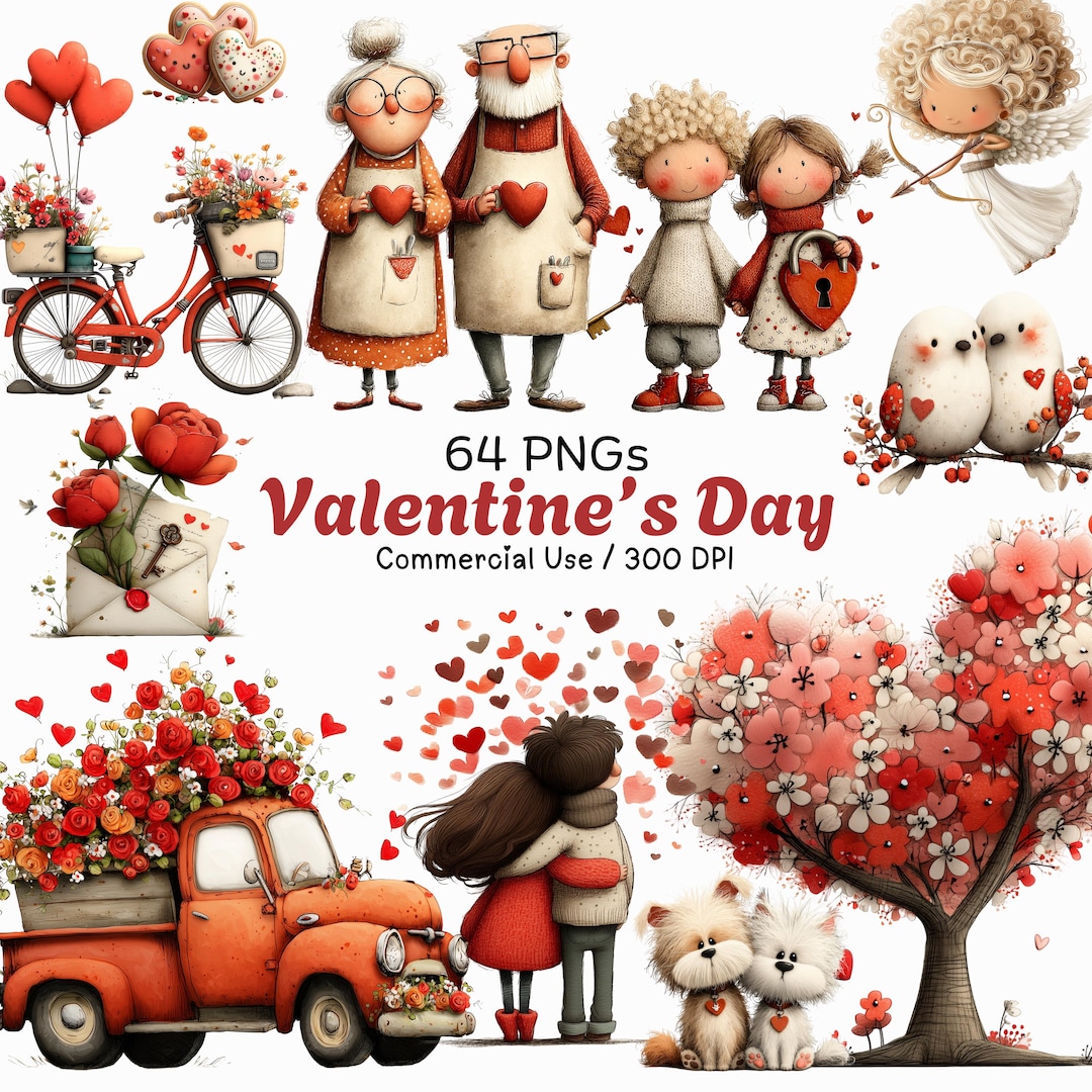 Watercolor Valentine's Day Clipart Bundle: Romantic Love Graphics ...