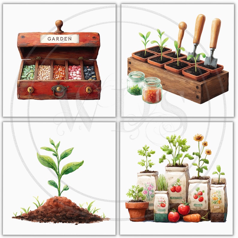 Watercolor Gardening Clipart: Cottagecore Garden Graphics (digital ...