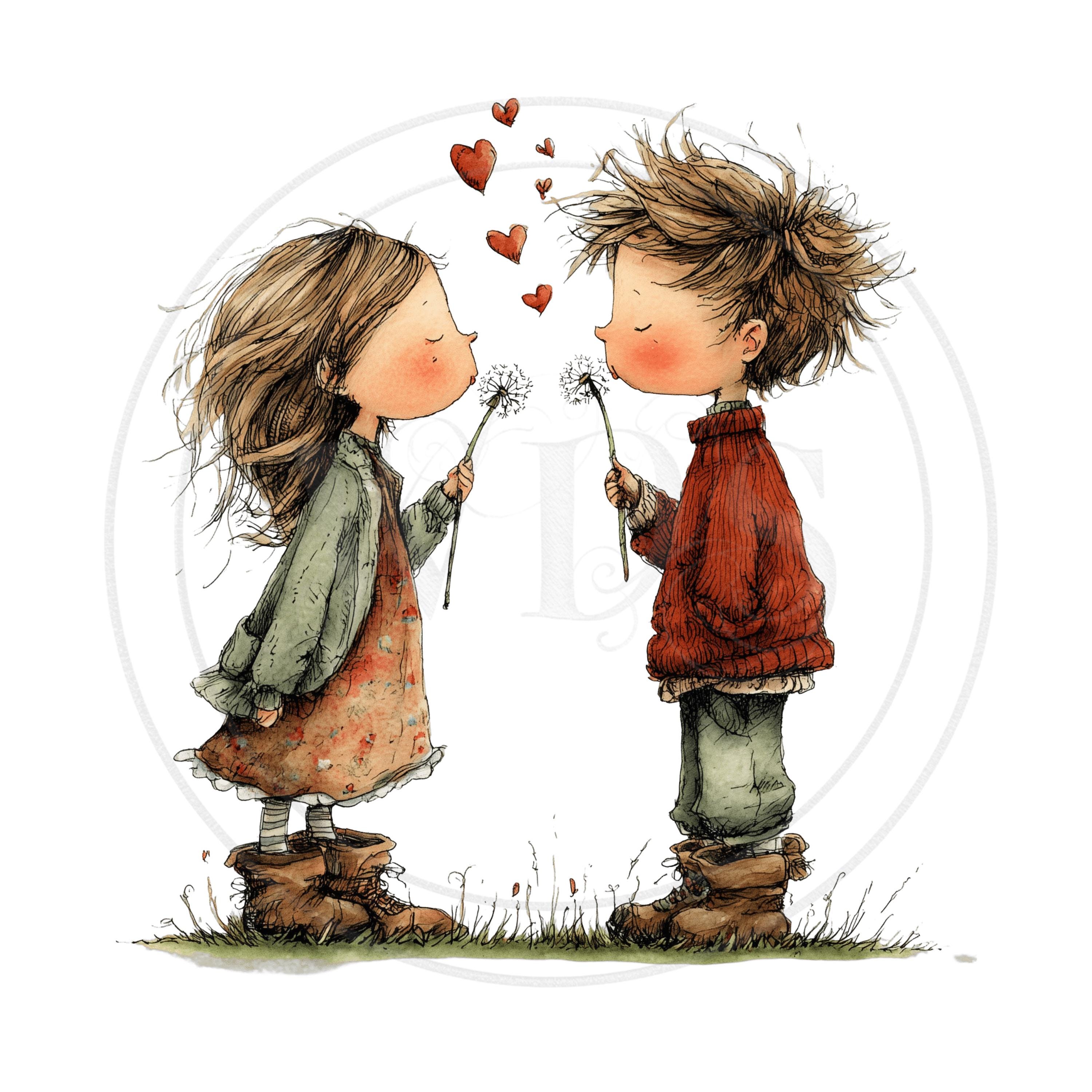 Valentine’s Day Couple Clipart: Romantic Whimsical Graphics of Love ...