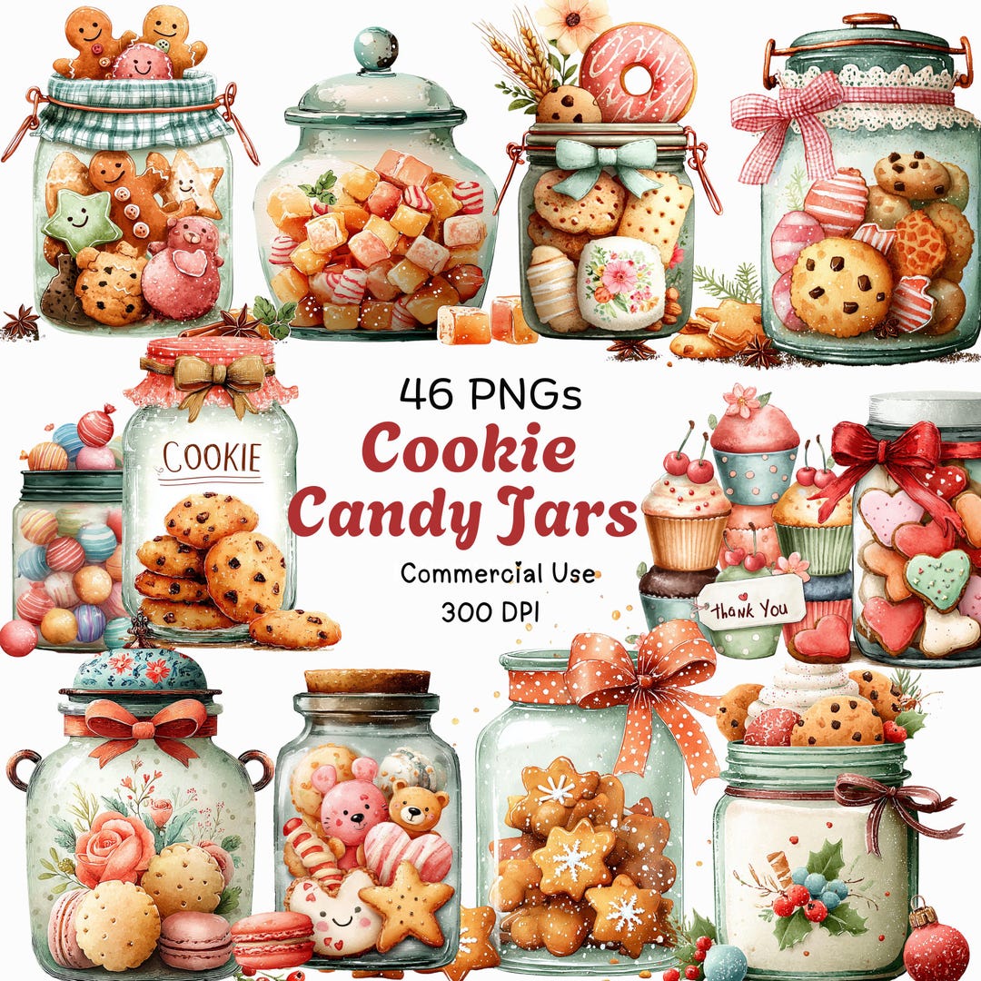 Whimsical Cookie and Candy Jars Clipart: Cute Whimsical Graphics ...