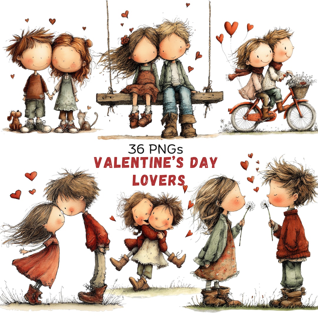 Valentine’s Day Couple Clipart: Romantic Whimsical Graphics of Love ...