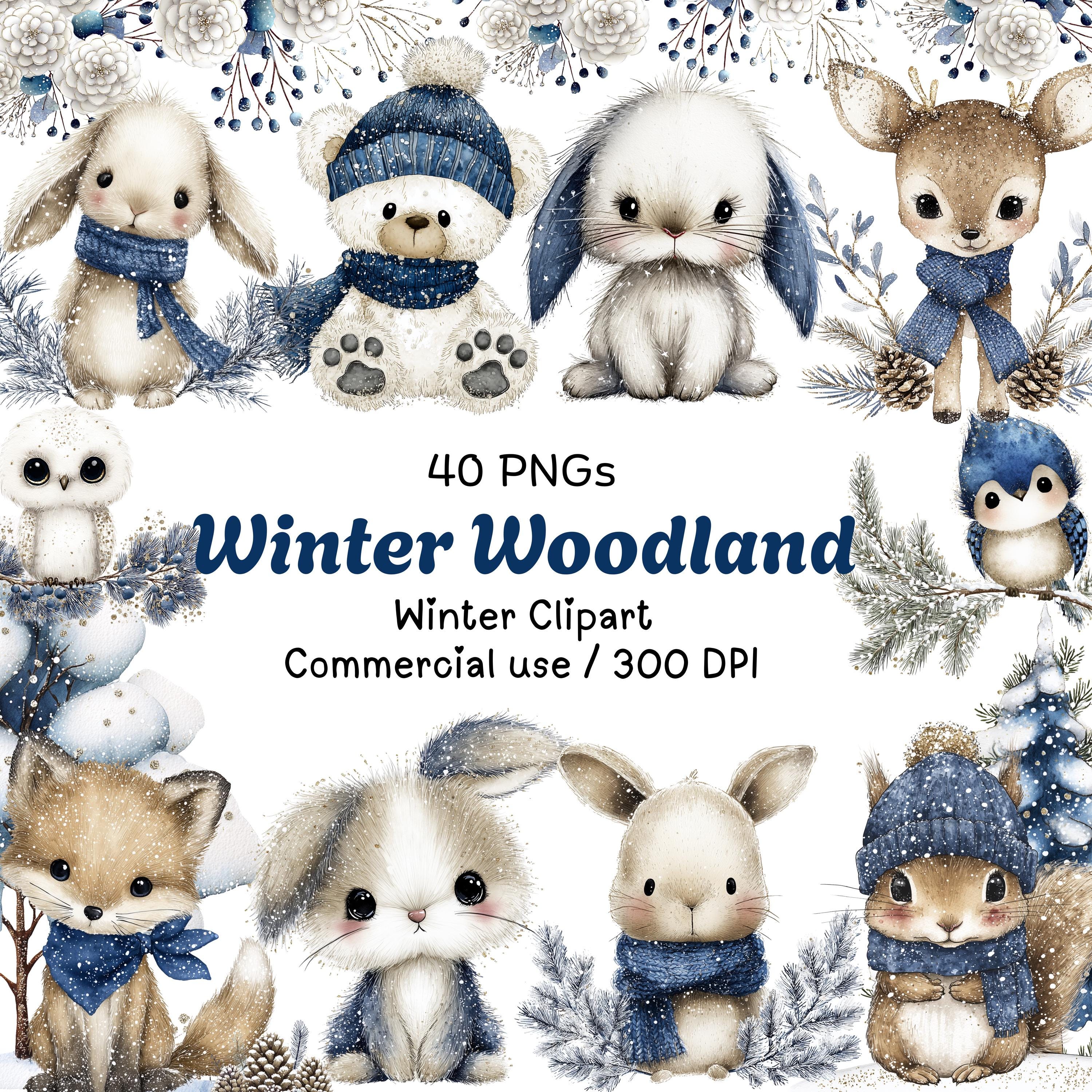 Woodland Animals Winter Clipart Bundle, Cute Animals Graphics, Digital ...