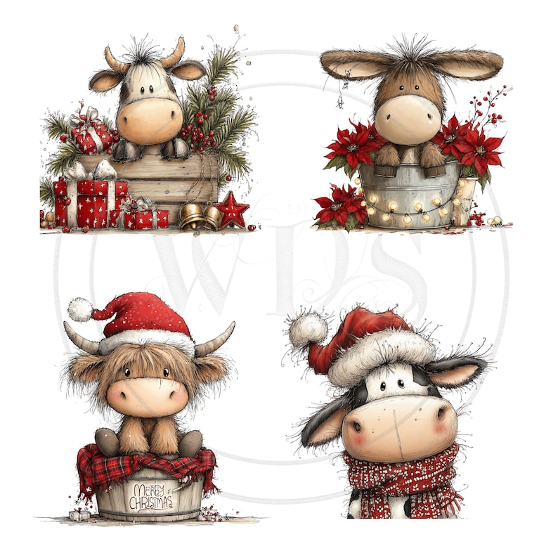 Farm Animals Christmas Clipart: Festive Holiday Graphics (digital ...