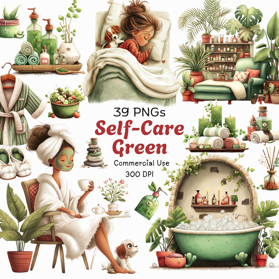 Self-care (green Edition) Clipart: Spa Whimsical Graphics (digital ...