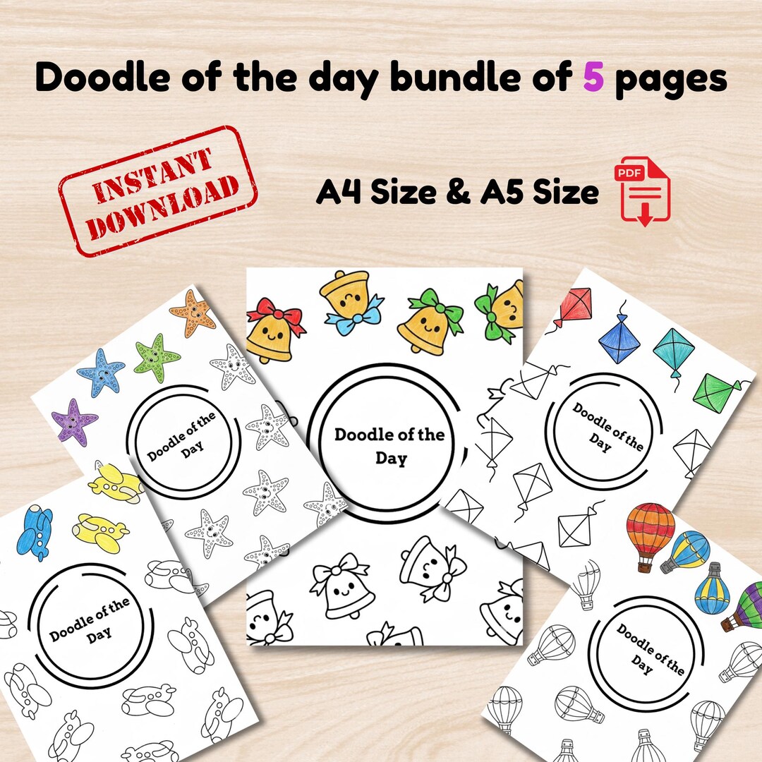 5 Doodle of the Day Bundles - PRINTABLE Journal Pages - Digital Planner ...