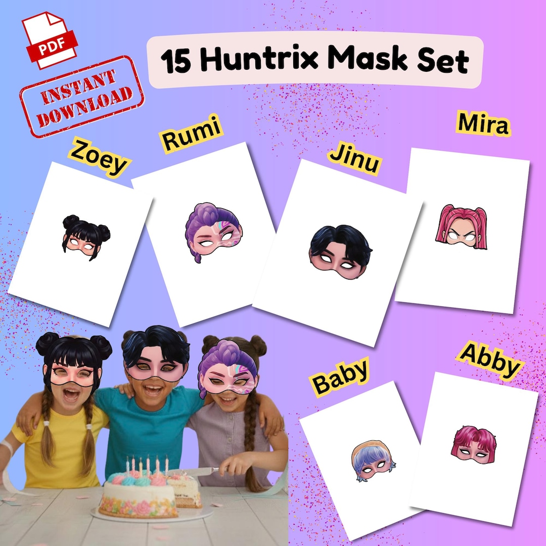 KPOP Demon Hunters Printable 15 Face Masks Birthday Instant Download ...