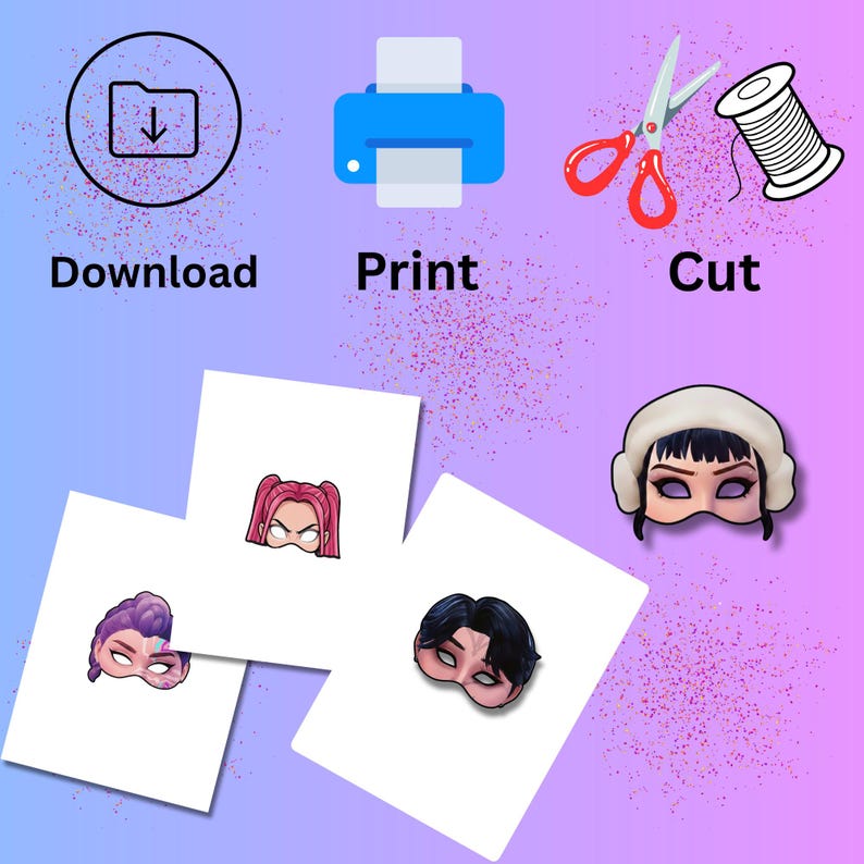 KPOP Demon Hunters Printable 15 Face Masks Birthday Instant Download ...