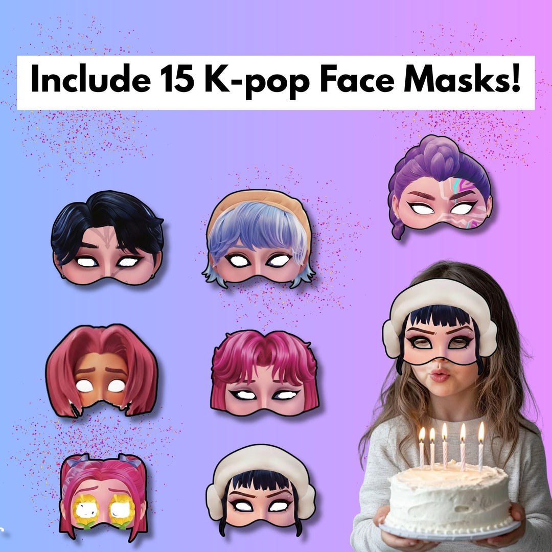 KPOP Demon Hunters Printable 15 Face Masks Birthday Instant Download ...
