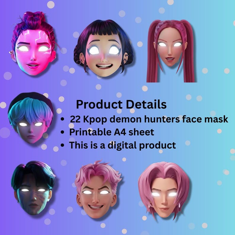 KPOP Demon Hunters Printable 22 Face Masks Birthday Instant Download ...