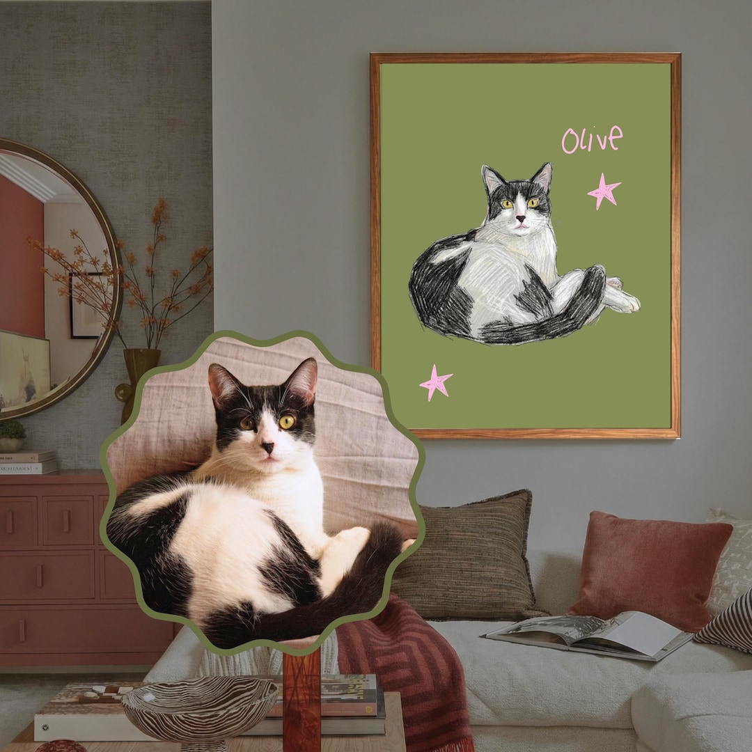 Custom Pet Photo Funky Hand Drawn Poster, Printable Digital Download - Etsy