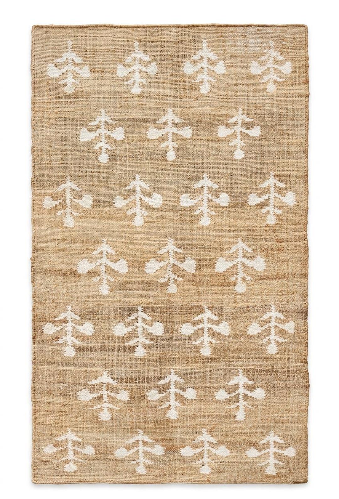 Handwoven Natural Jute Rug With White Tribal Pattern | Boho Farmhouse ...