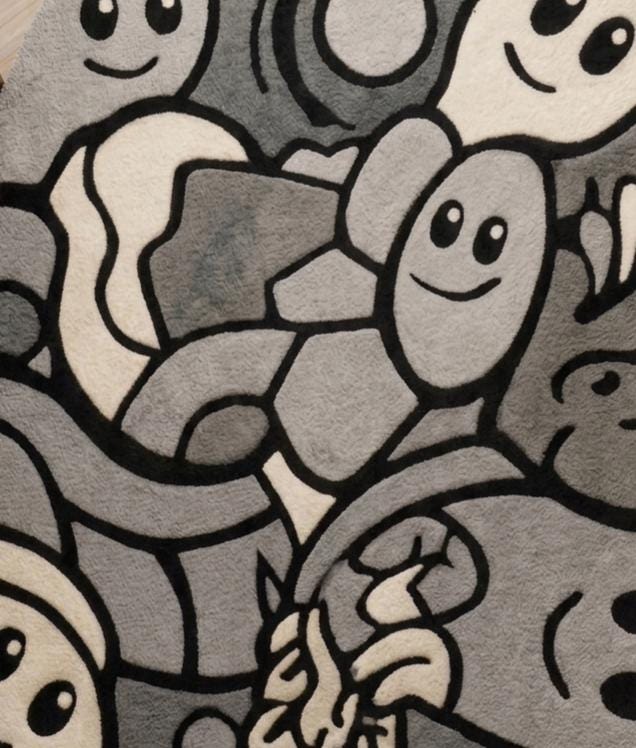 Hand-tufted Abstract Doodle Face Rug, Irregular Silver Grey Area Carpet ...