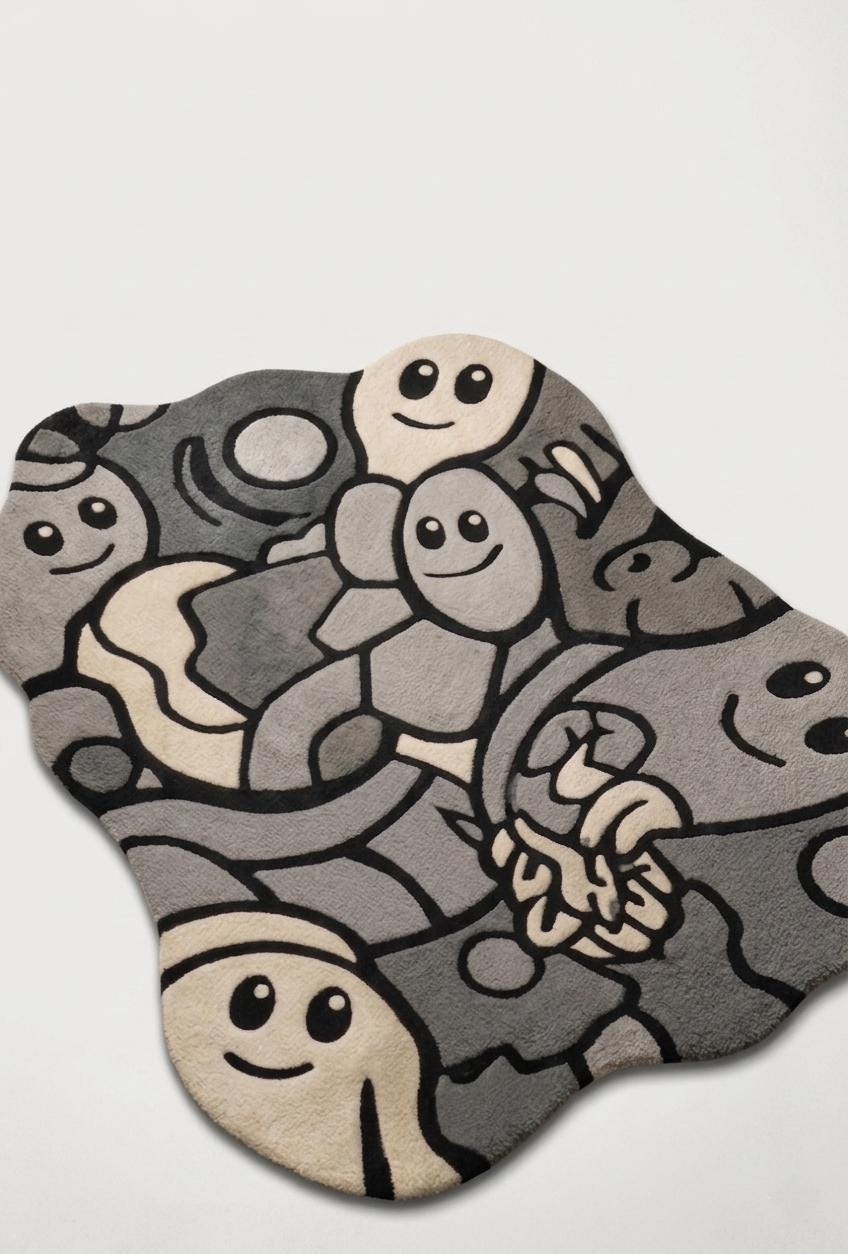 Hand-tufted Abstract Doodle Face Rug, Irregular Silver Grey Area Carpet ...