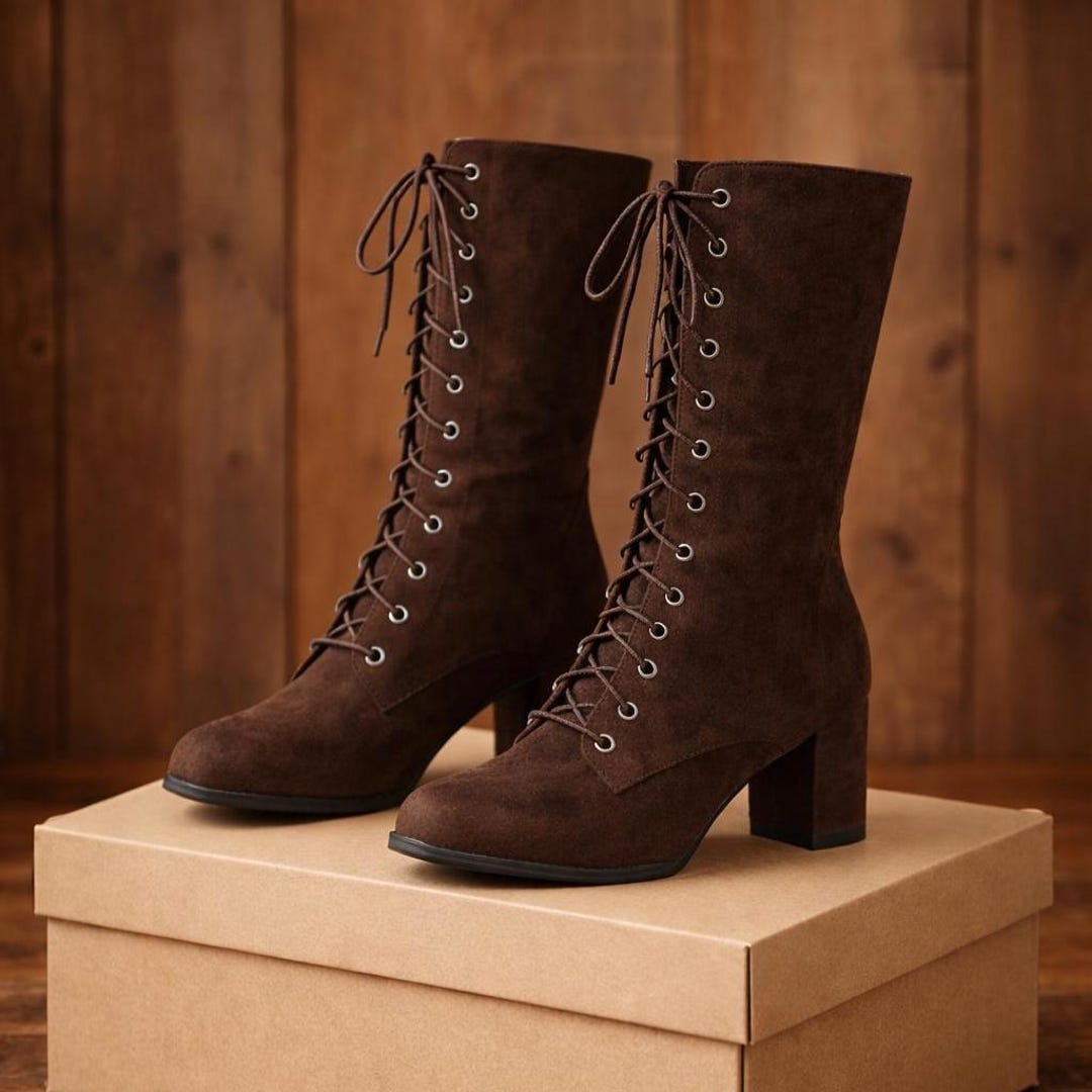 Medieval Inspired Lace up Heeled Boots for Women, Knee High Option ...