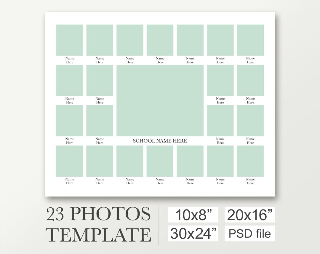 8x10 Yearbook Template for 23 Pictures. 16x20 School Class Photo ...