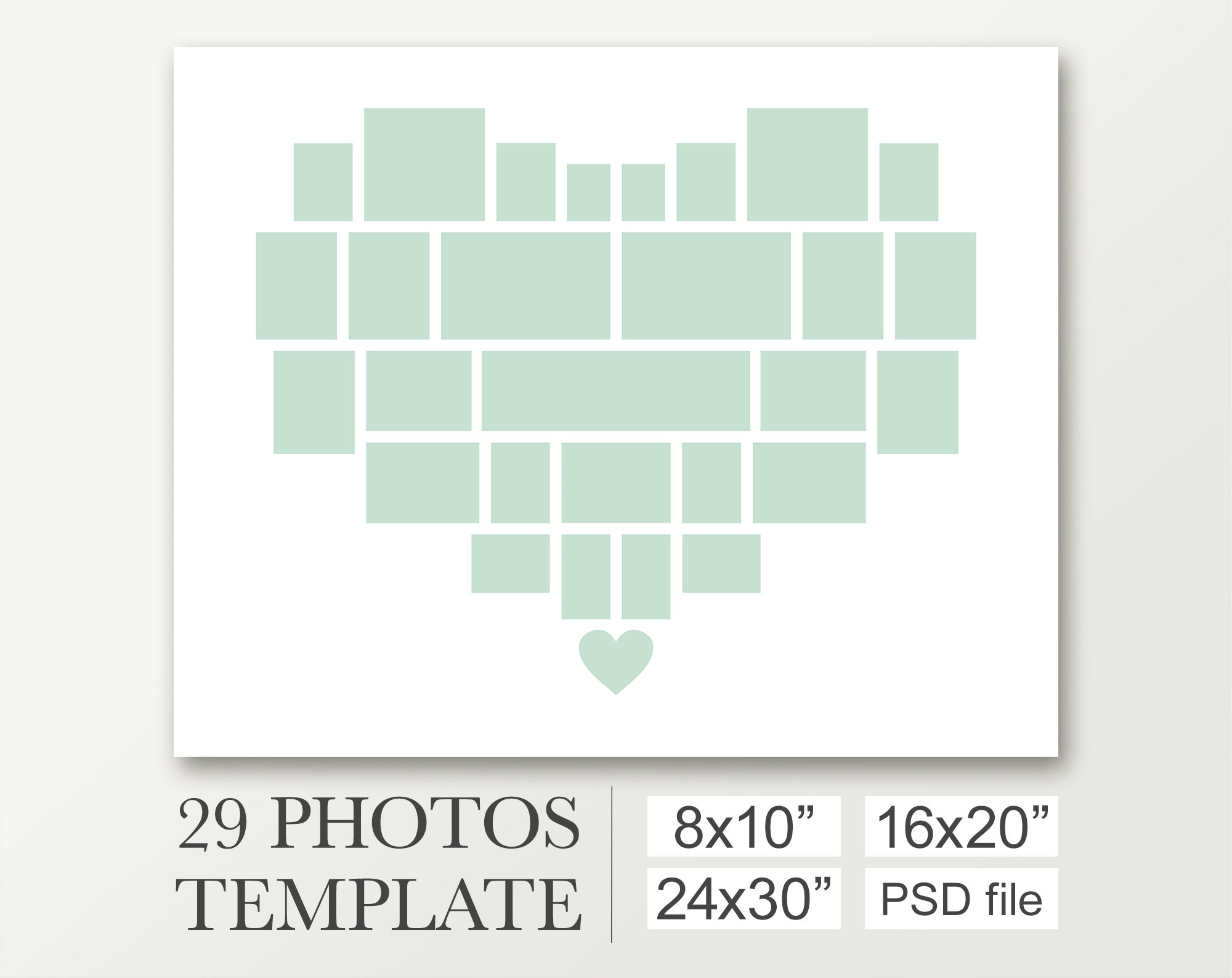 Plantilla de collage en forma de corazón para 29 fotos. Cartel - Etsy ...
