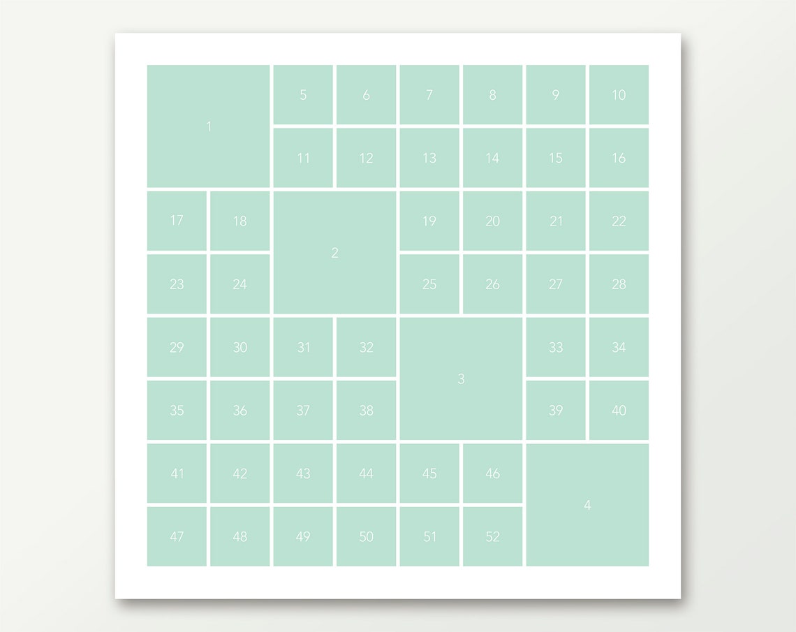 20x20 Template 52 Weeks Photo Collage 52 Weeks Project 52 | Etsy