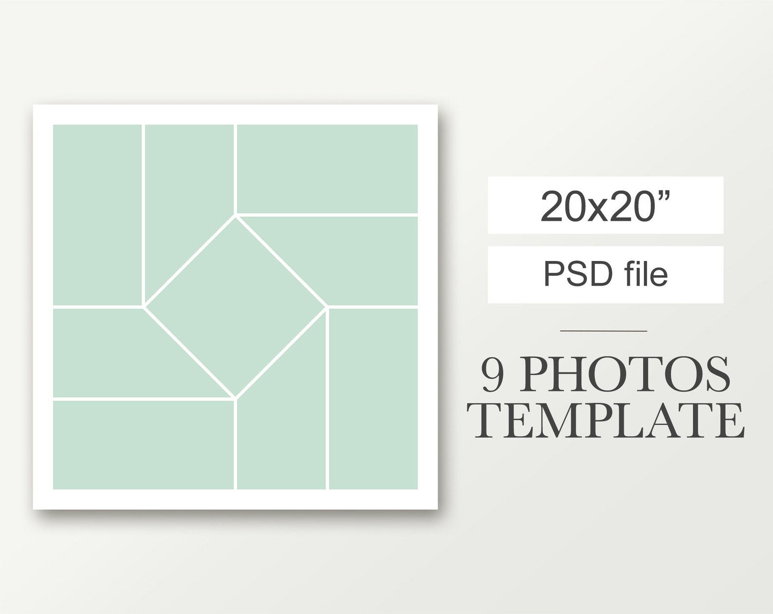 20x20 Photo Layout for 9 Pictures. Photo Collage. This Digital Template ...