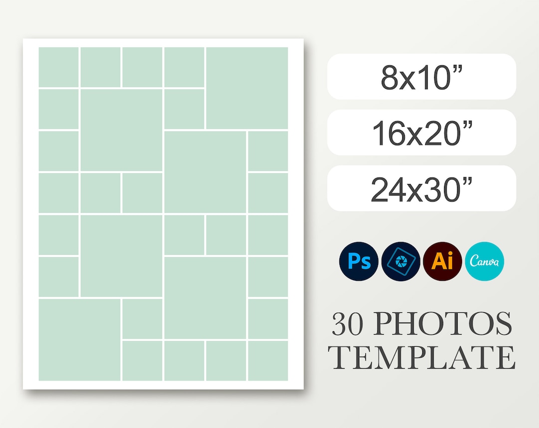 Collage Template for 30 Photos. Digital School Composite. Funeral ...