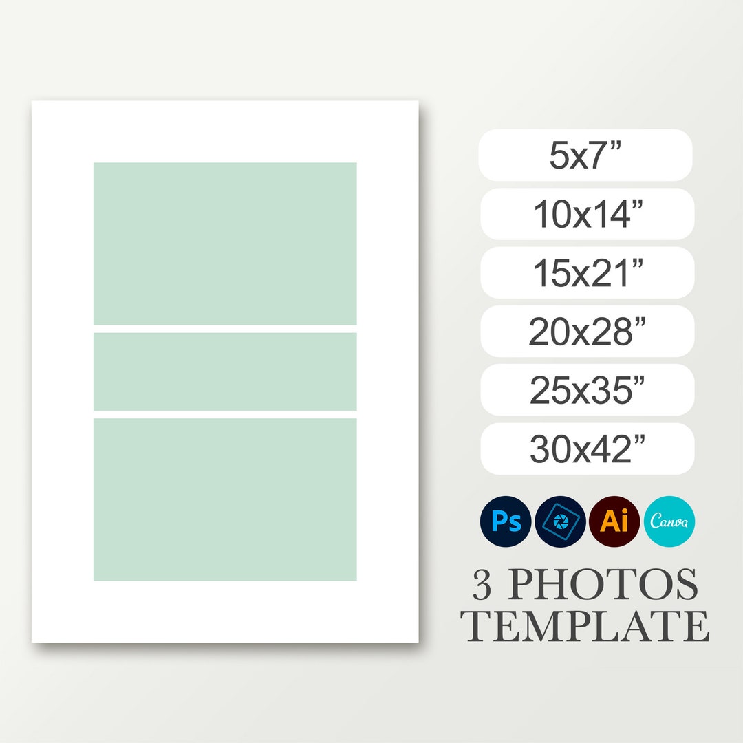 5x7 Photo Card Template for 3 Pics. 10x14 Newborn Collage. 15x21 ...