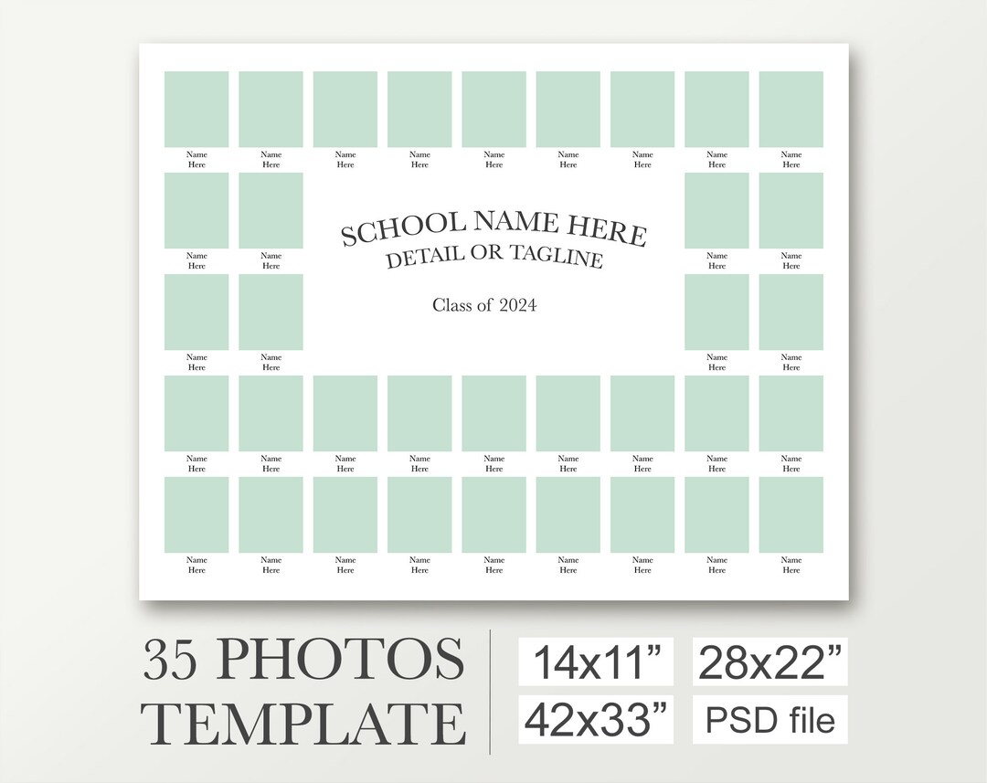 11x14 Class Template for 35 Pictures. 22x28 Photo Collage Template ...