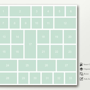 30x30 Collage Template for 33 Pictures -, Photo Collage Template - Etsy
