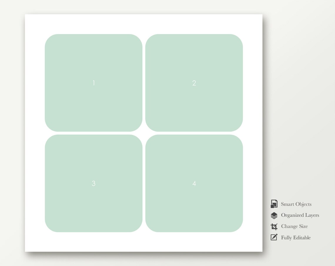 20x20 Square Collage Template With Rounded Corners for 4 Photos - Photo ...