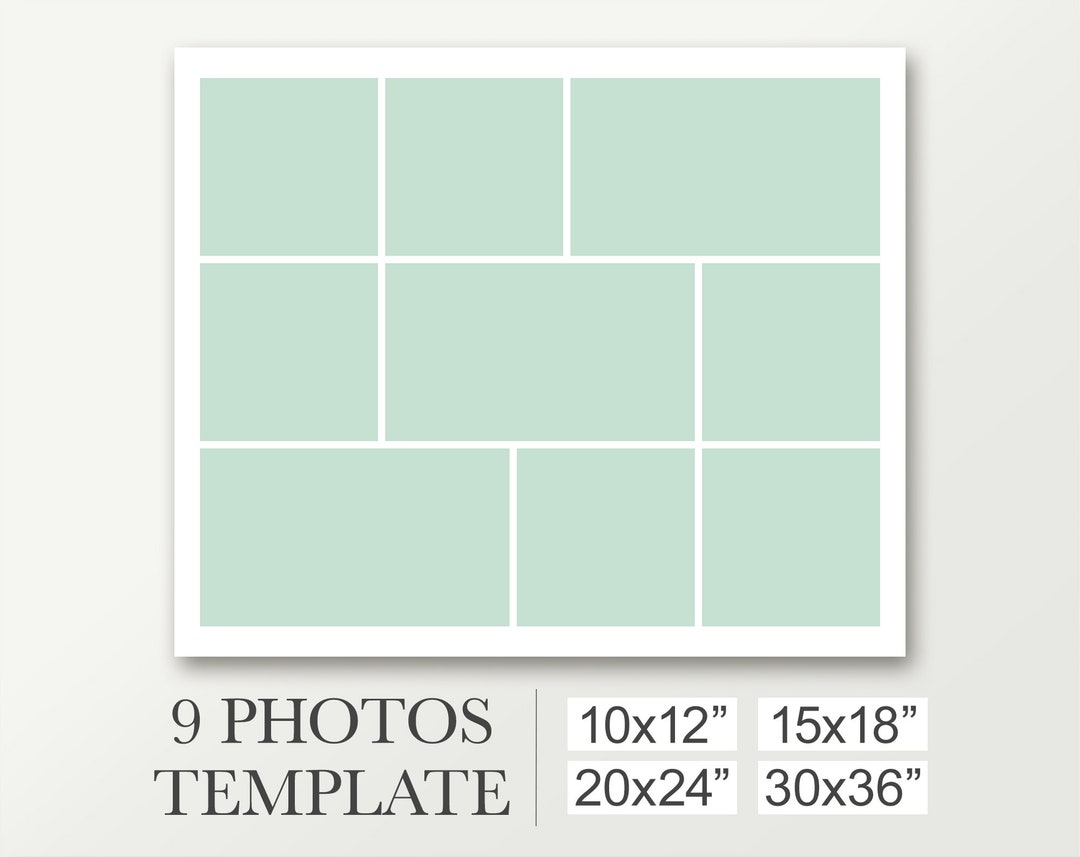 20x24 Collage Template for 9 Photos, 30x36 Large Sign, 10x12 Composite ...