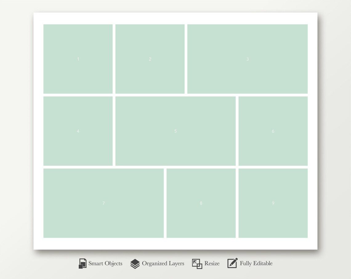 20x24 Collage Template for 9 Photos, 30x36 Large Sign, 10x12 Composite ...