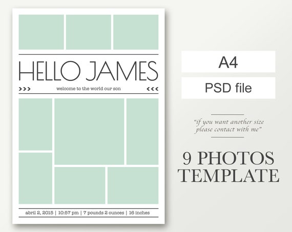 A4 Photo Template for 9 Pictures. Works With Photoshop and - Etsy