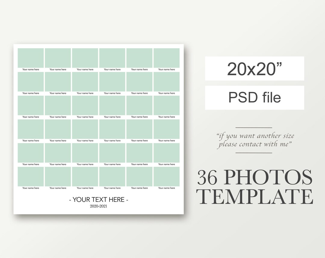 20x20 Class School Template for 36 Photos -, Photo Collage Template - Etsy