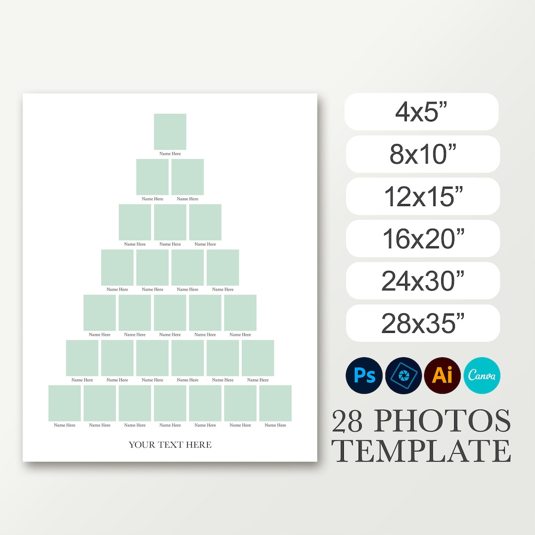 Tree-shaped School Photo Collage for 28 Pictures. Photoshop Canva ...