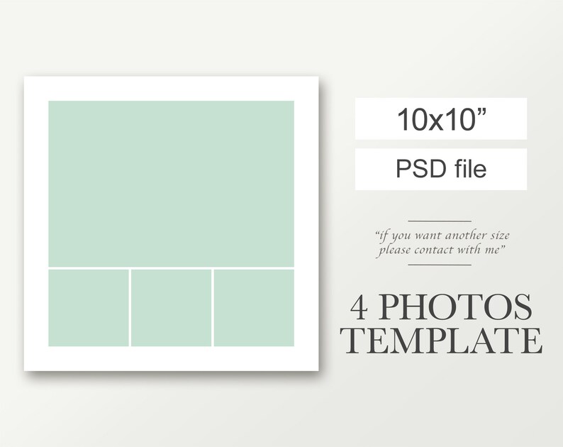 10x10 Printable Photo Template for 4 Pictures Photo Collage | Etsy