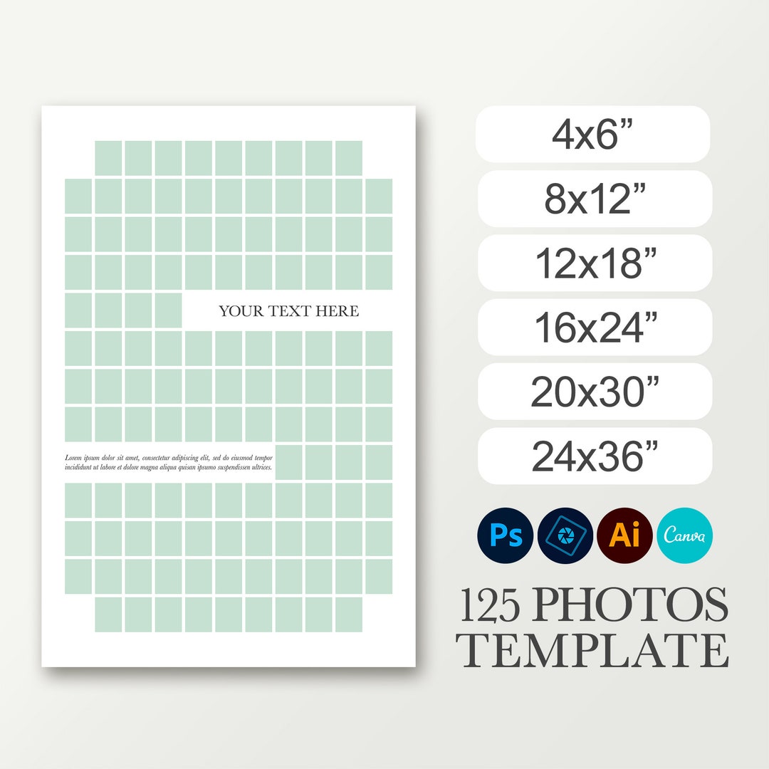 Letter S Photo Collage Template for 125 Pics. Photoshop & Canva ...