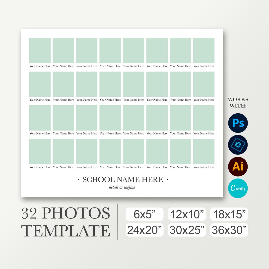 Class Photo Template for 32 Pictures. 10x12, 15x18, 20x24, Photo ...