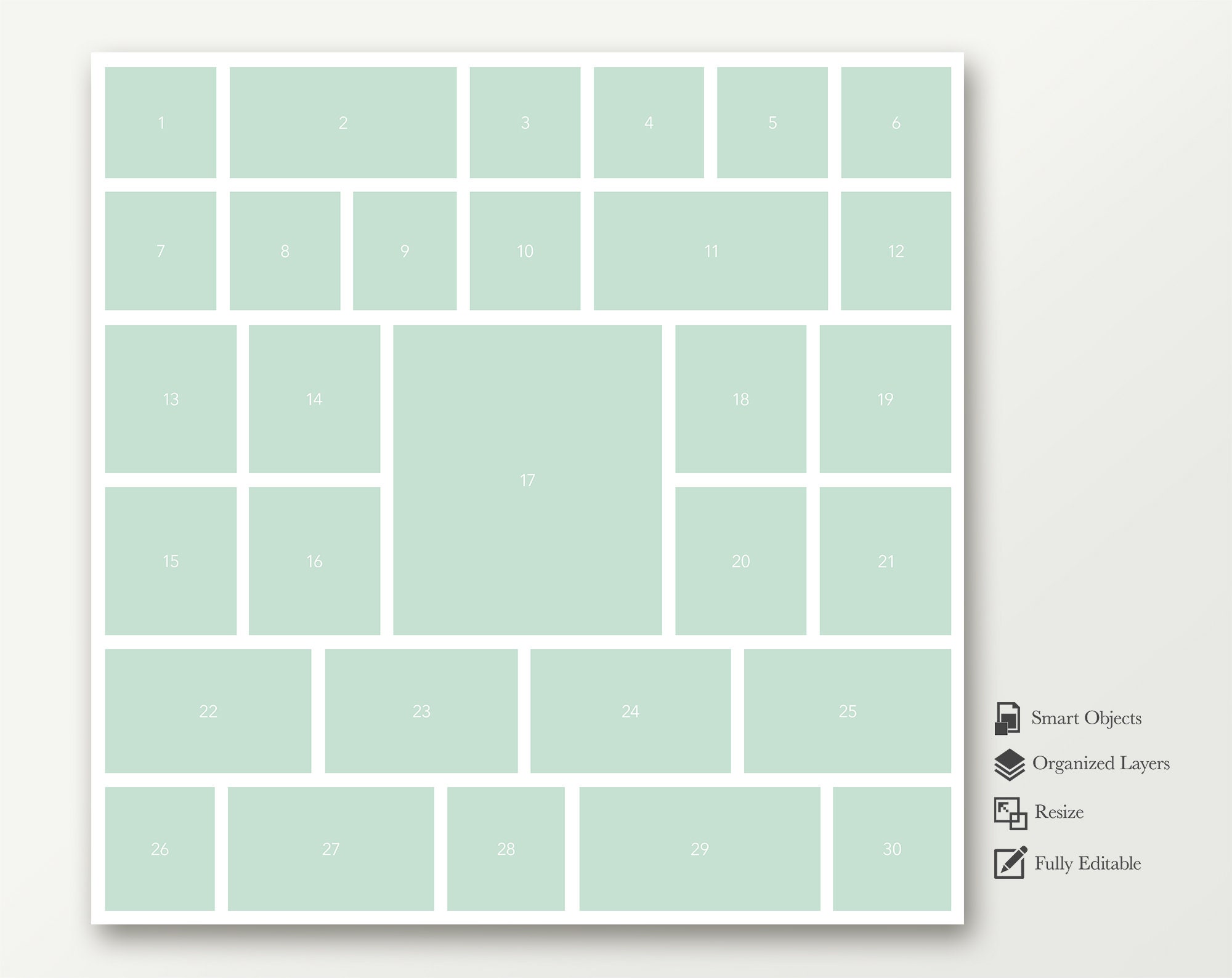 20x20 Photo Storyboard Template for 30 Pictures. the Digital | Etsy