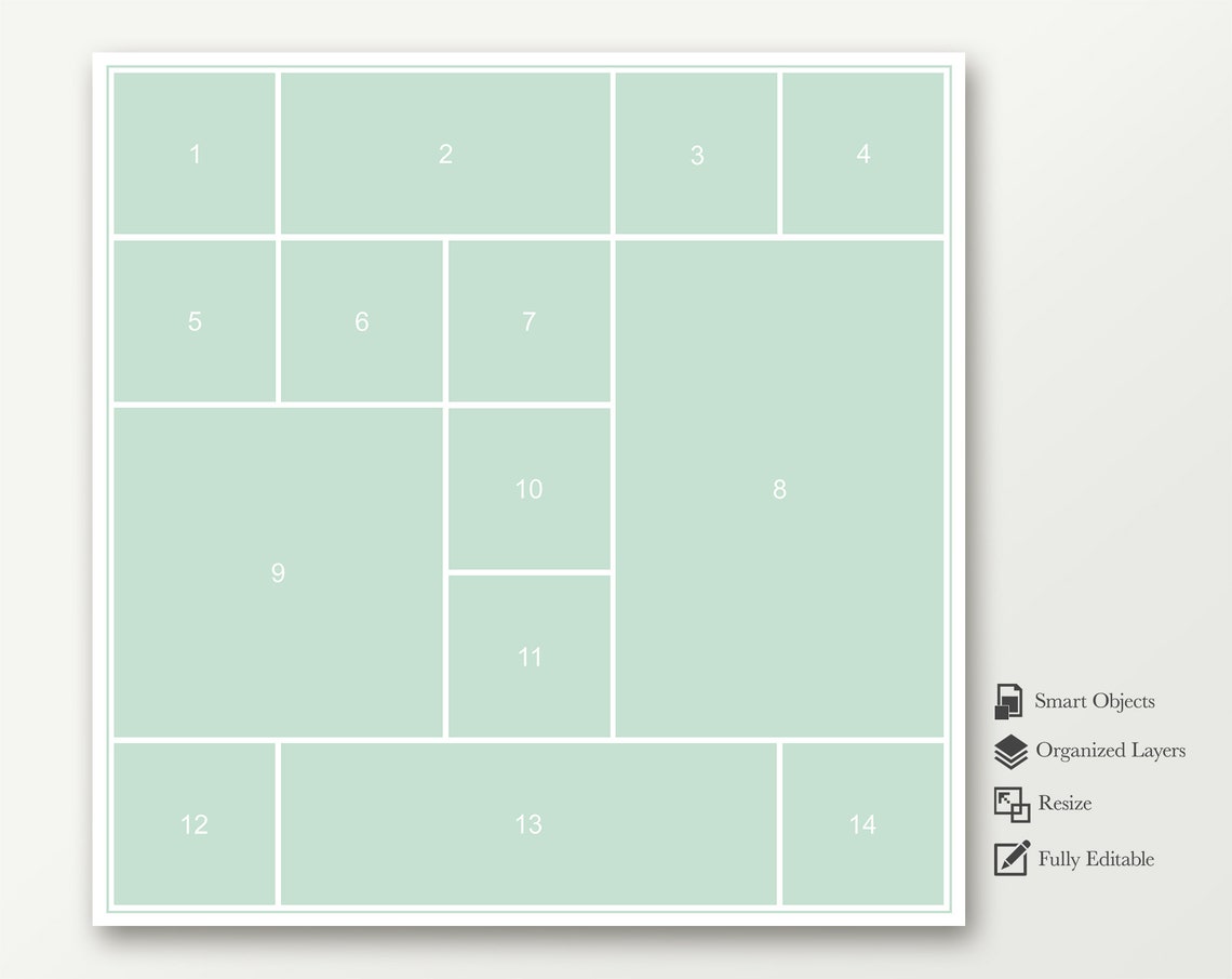 8x8 Photo Card Template for 14 Pictures Photo Collage - Etsy