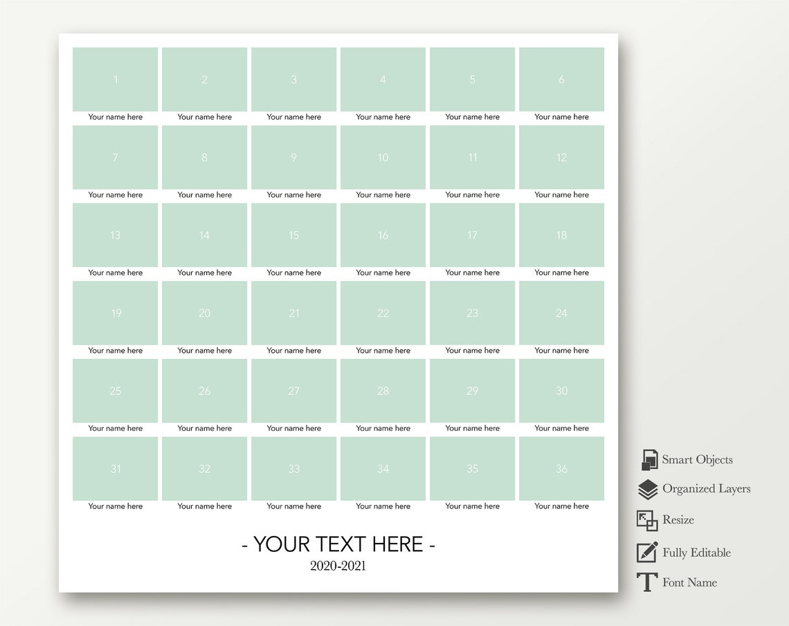 20x20 Class School Template for 36 Photos Photo Collage - Etsy