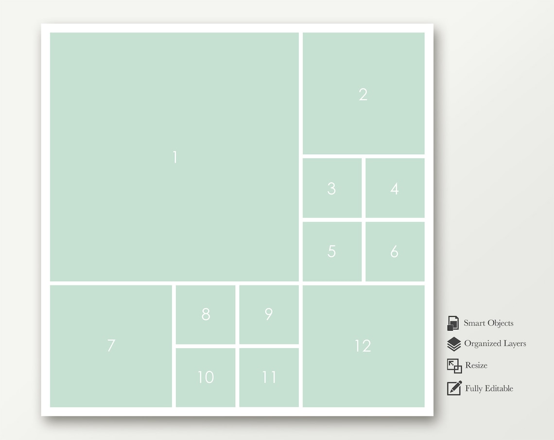 20x20 Square Storyboard Template for 12 Photos Photo | Etsy