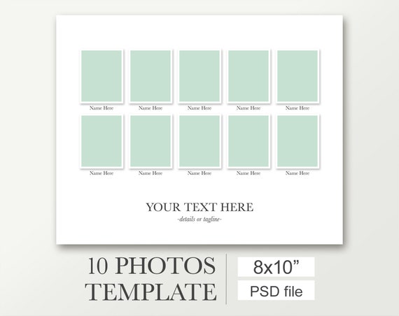 8x10 Photo Board Template With Frames for 10 Pictures. This - Etsy