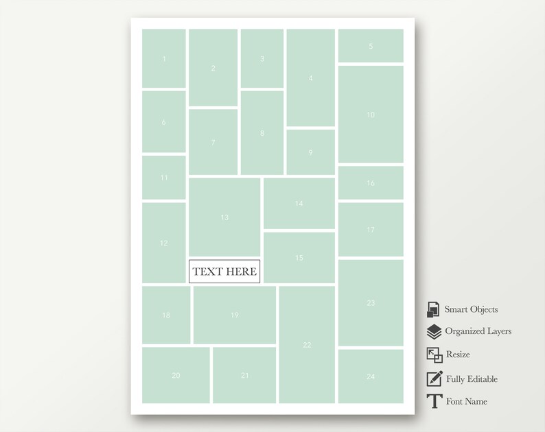 5x7 Post Card Collage Template for 24 Photos. Photo Collage Template ...