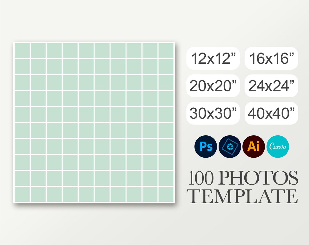 Square Collage Template, 100 Photos, Digital Design Photobook, Instant ...