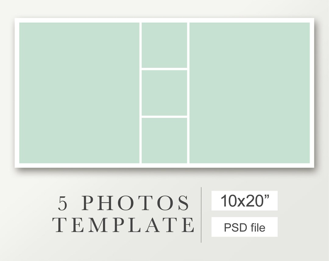 10x20 Photo Wedding Template for 5 Pictures, Photo Collage Template - Etsy